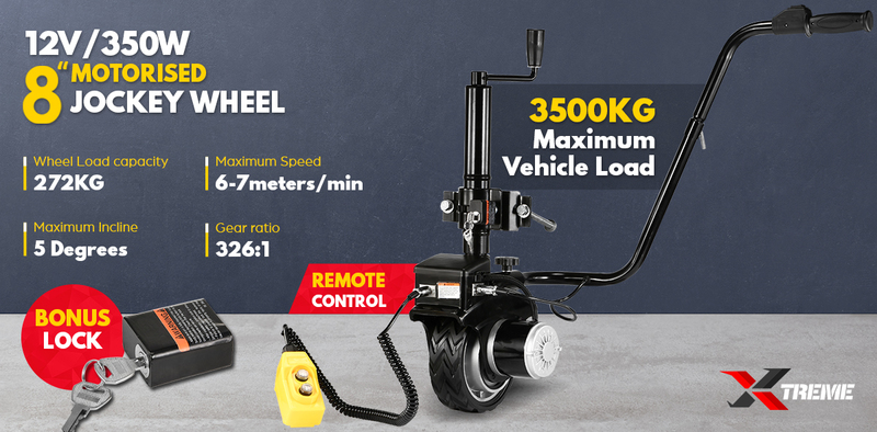 12v Motorised Jockey Wheel with Remote- 350W - 8 inch - 3500Kg
