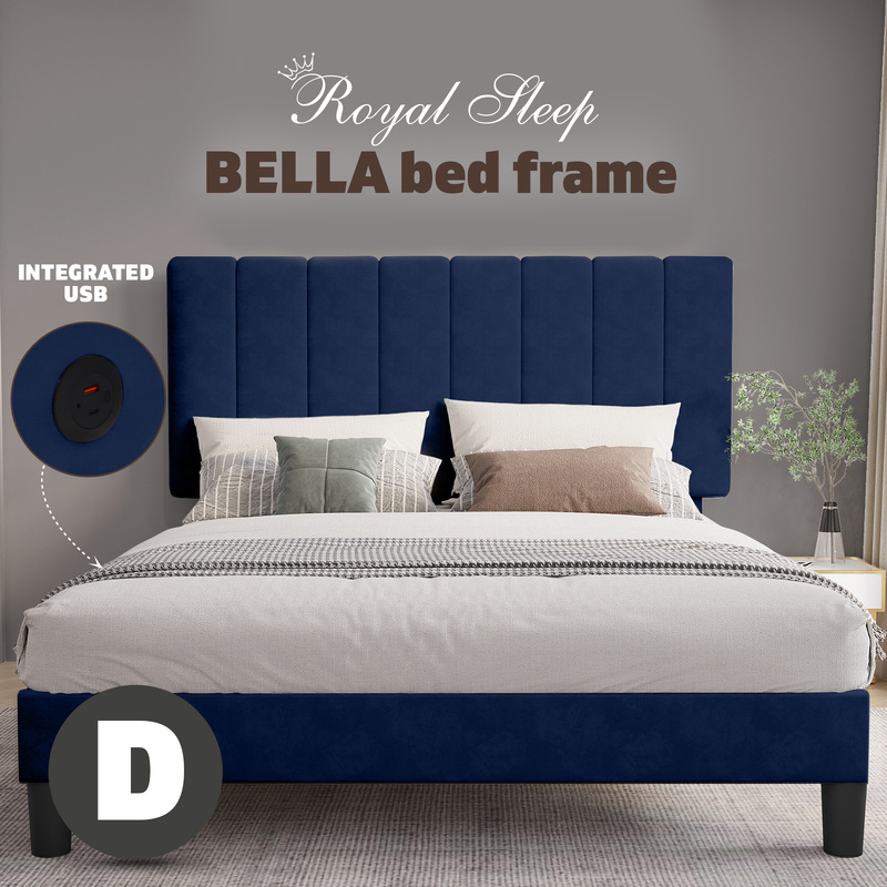 Royal Sleep Bella Velvet Bedframe With Integrated Usb Port, Beige, Double