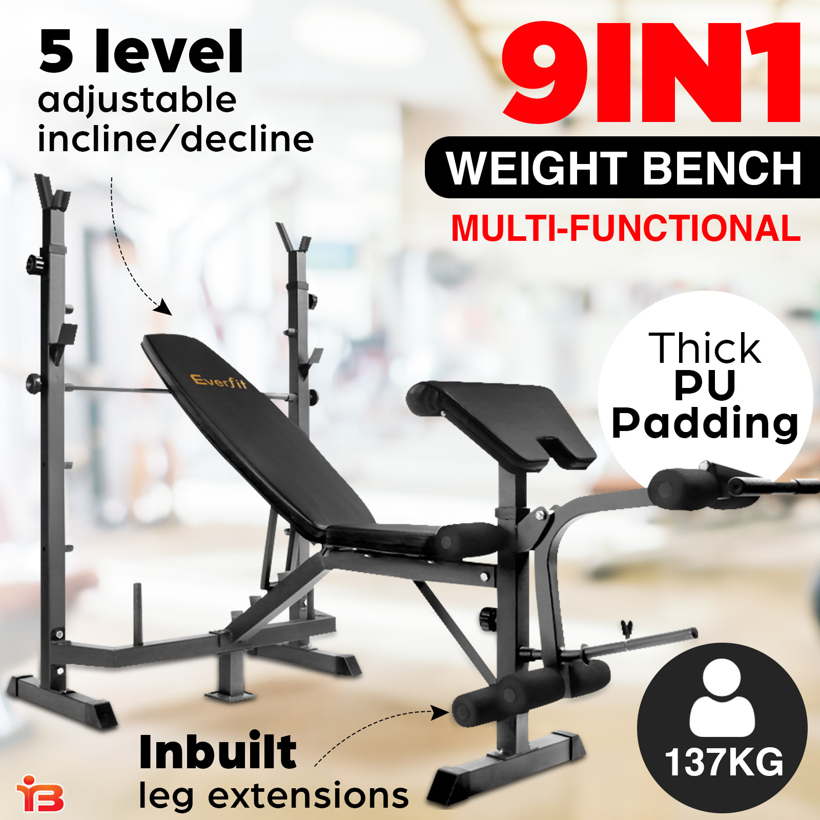 Everfit 9-In-1 Weight Bench Multi-Function Power Station Fitness Gym ...