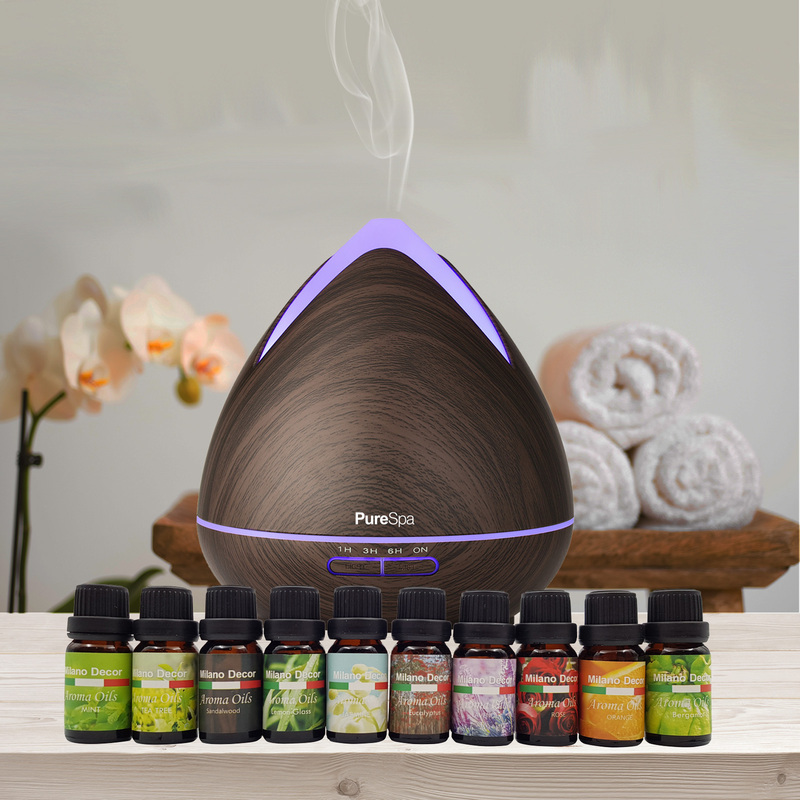 Purespa Diffuser Set With 10 Pack Diffuser Oils Humidifier Aromatherapy ...
