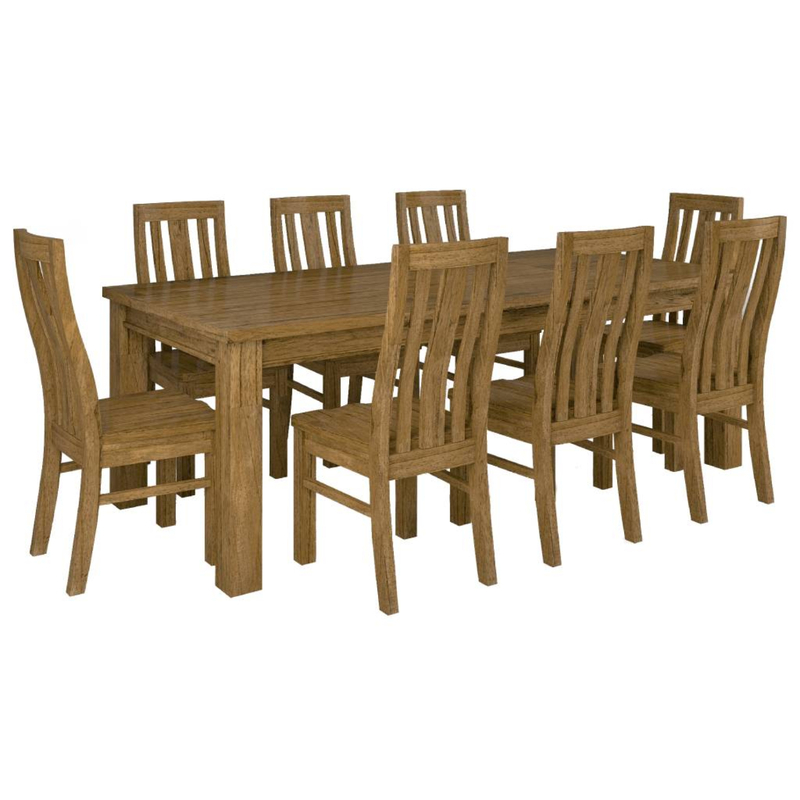 Birdsville 9pc Dining Set 225cm Table 8 Chair Solid Mt Ash Wood Timber ...
