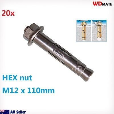 10x Sleeve Anchor Bolt Flange 110mm Hex Nut M12 Dyna Masonry Build ...
