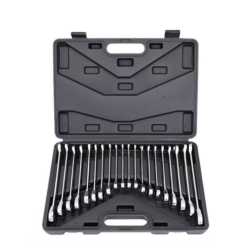 20Pc Ratchet Spanner Set Metric & Imperial Combination Wrench Open End ...