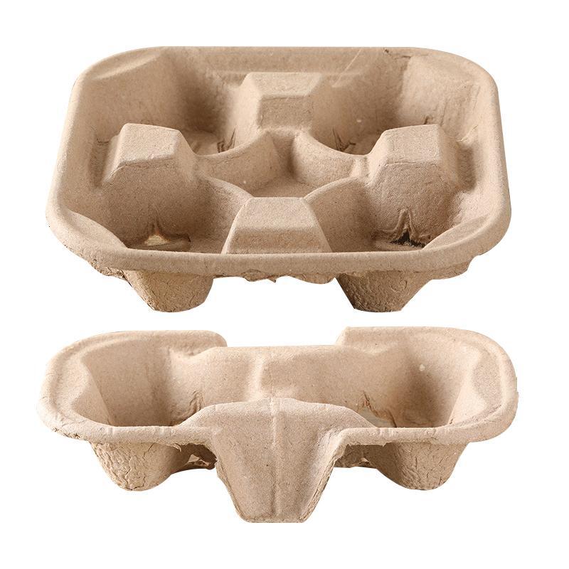 100PCS BioCup 2/4 Cup Carry Tray - Recycled Paper Pulp Holder
