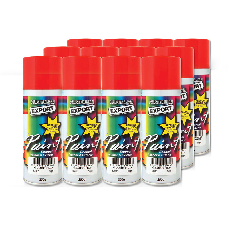 Australian Export 12PK 250gm Aerosol Spray Paint Cans [Colour: Red - Gloss]