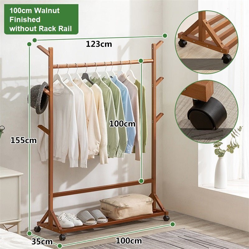 6 Hook No Rack Rail Walnut Finished Portable Coat Stand Rack Rail ...