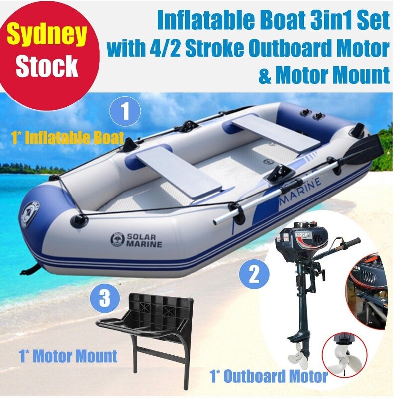 Solar Marine 3M Inflatable Boat + 4 Stroke Outboard Motor + Motor Mount ...
