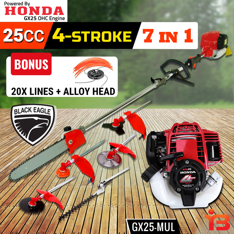Honda 4 Stroke Brush Cutter 25cc | 7 in 1 Multi Tool | Black Eagle