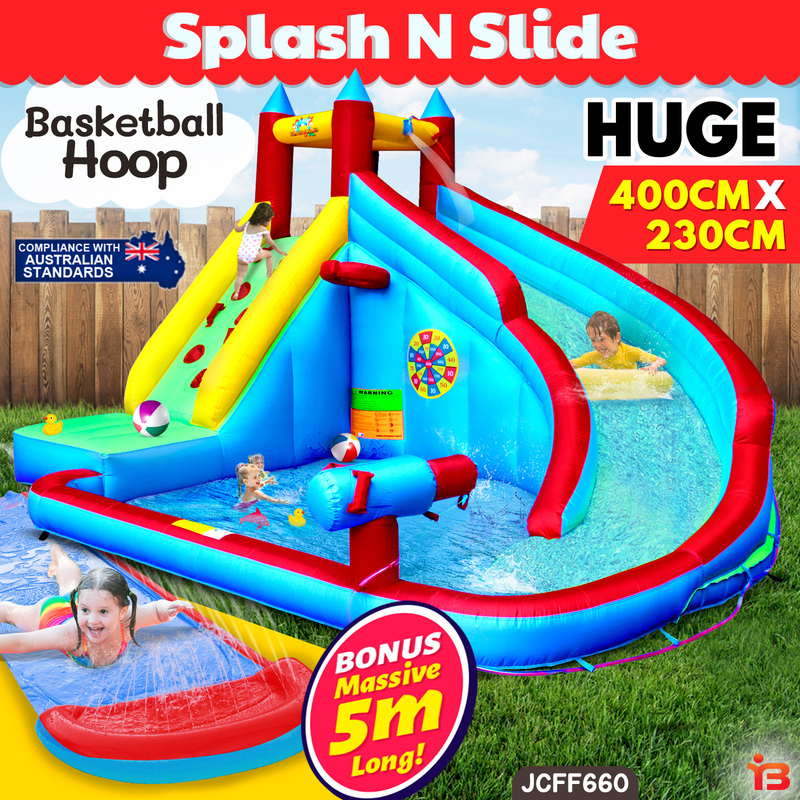 Jump 4 Fun Water Slide Jumping Castle Pool with basketball hoop, Velcro ...