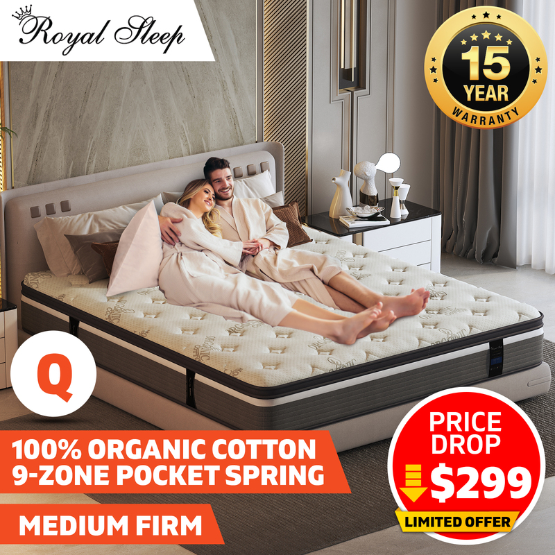 Royal Sleep Bedding Mattress Euro top Organic Cotton Pocket Spring Foam ...