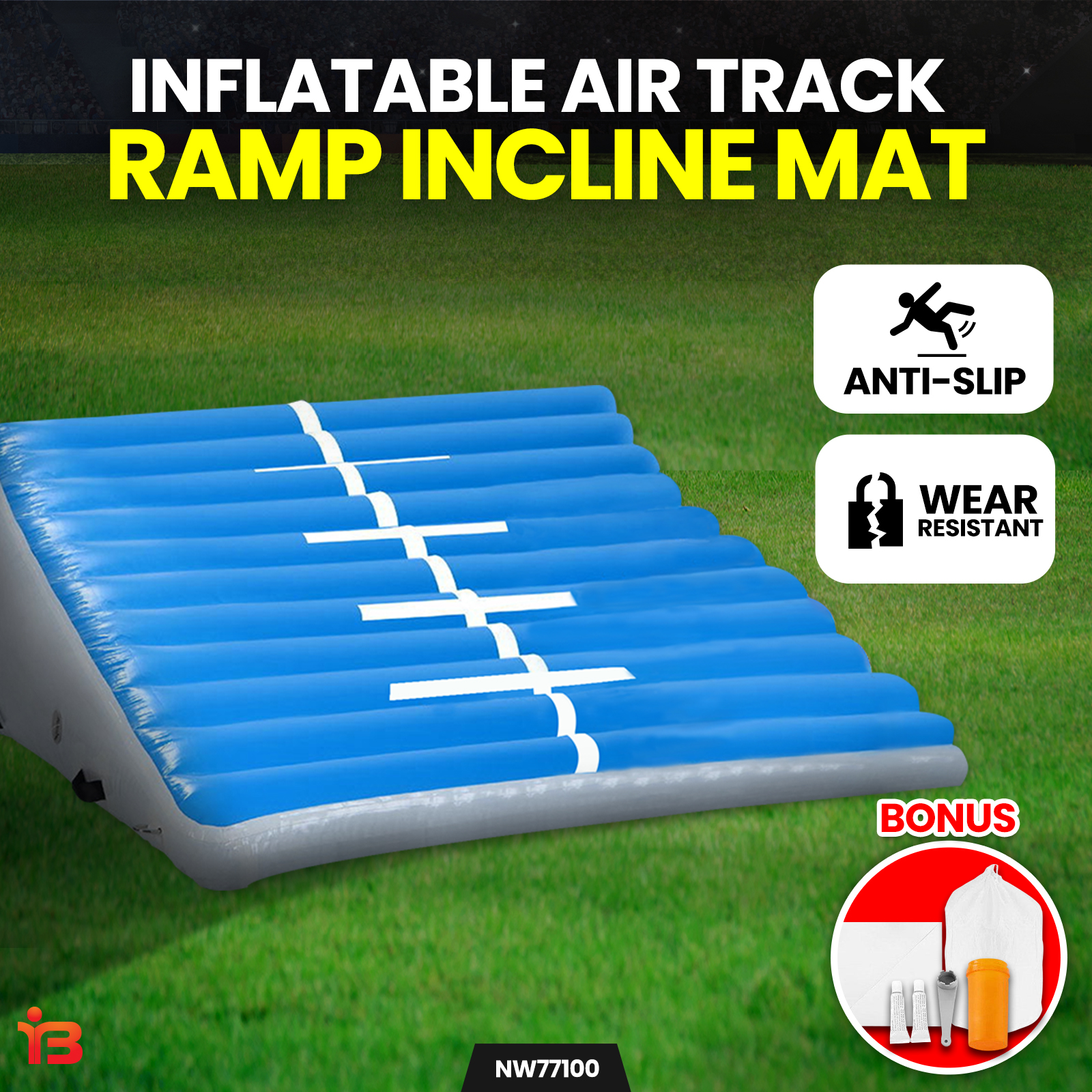 2X2X0.4M Airtrack Inflatable Ramp Incline Mat Floor Fitness Exercise ...