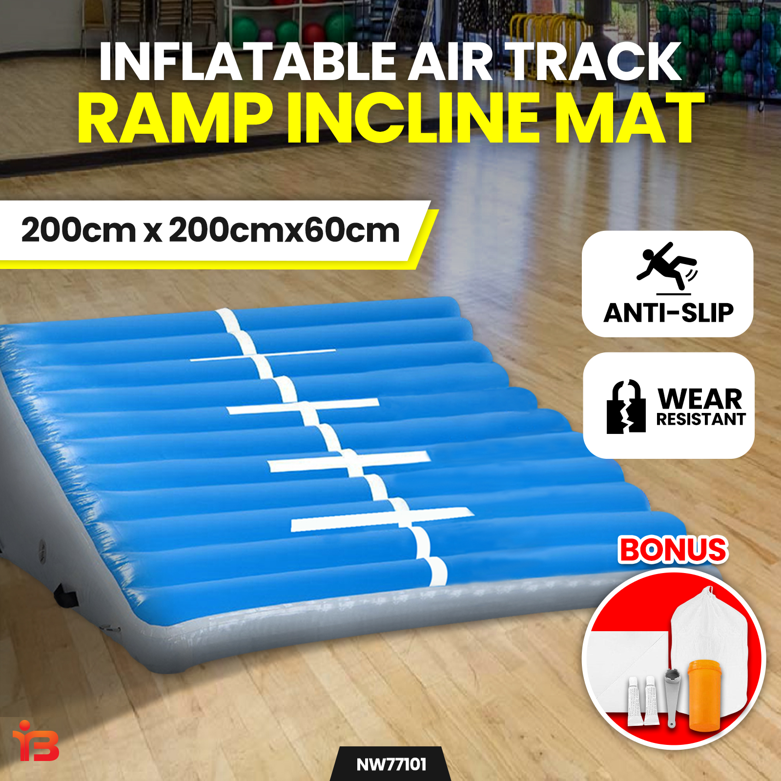 Inflatable Air Track Ramp Incline Mat Floor Exercise Gymnastics 2X2X0.6M